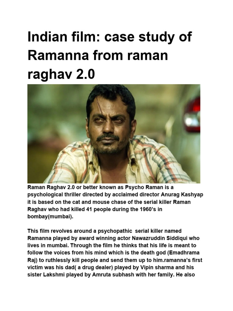 Indian Film - Case Study of Ramanna From Raman Raghav 2 | PDF