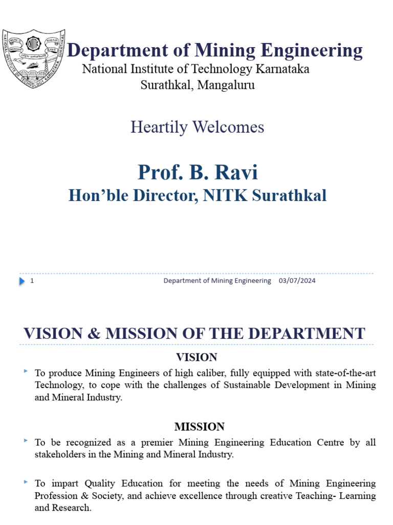 NITK Mining Engineering Department Overview | PDF | Mining | Coal Mining