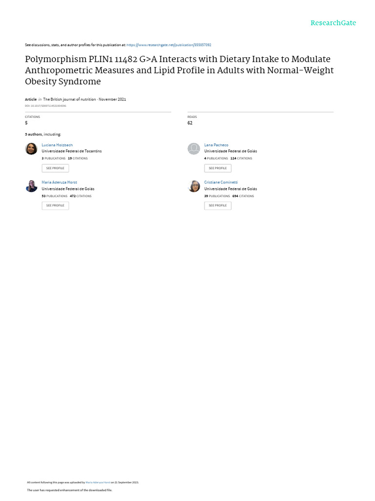 Holzbach 2021PLIN | PDF | Adipose Tissue | Obesity