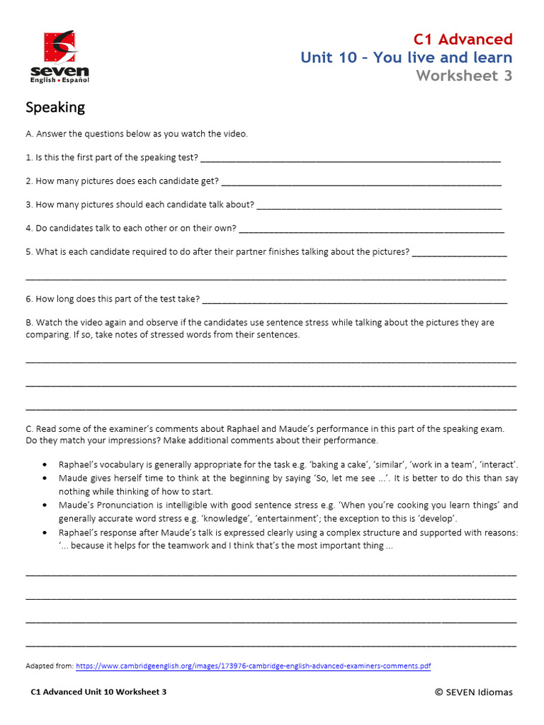 Speaking: Unit 10 - You Live and Learn | PDF | Cognitive Science | Human Communication