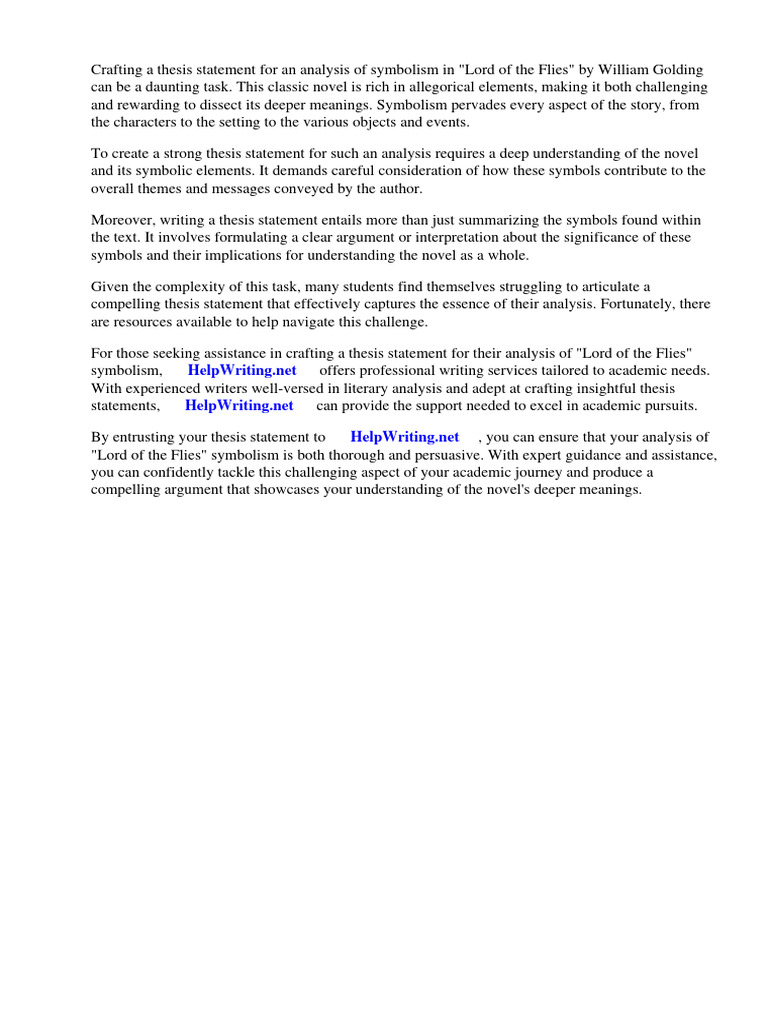 Thesis Help for LOTF Symbolism | PDF