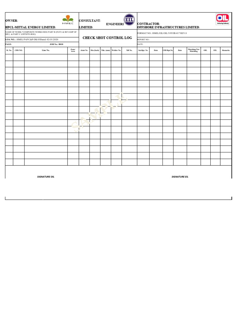 Checkshot Logsheet | PDF