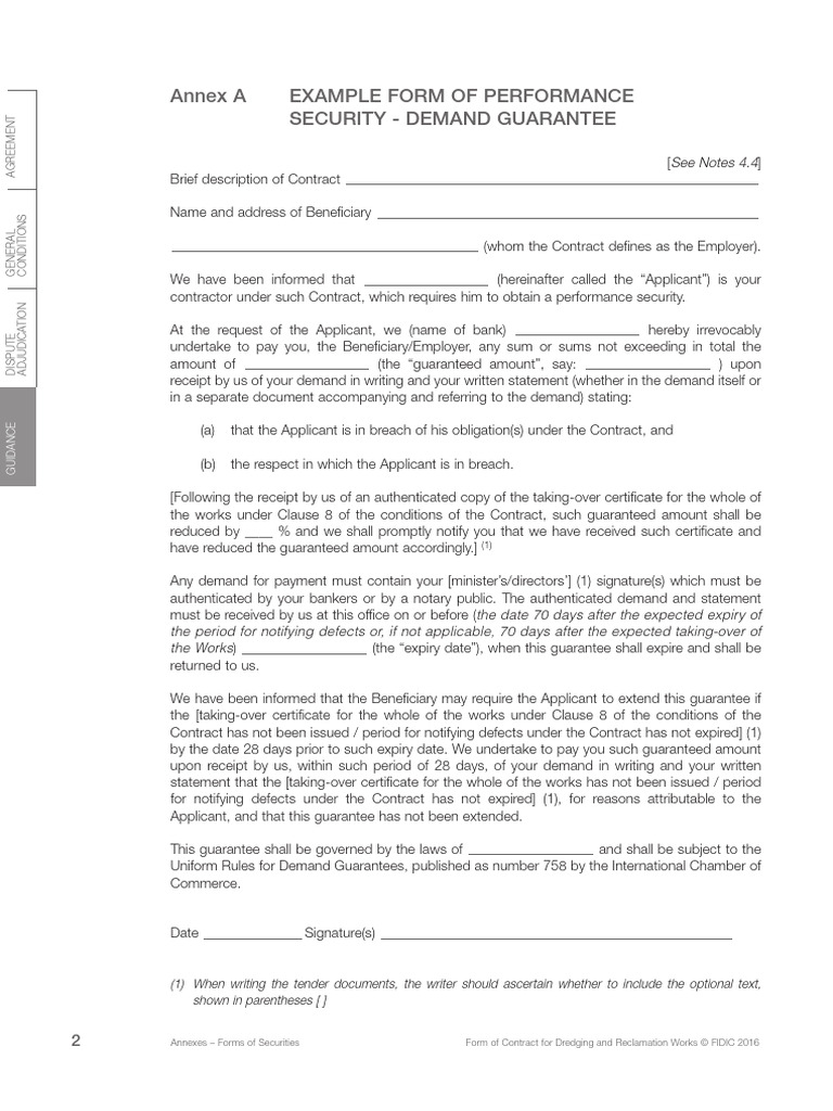 Dredgers - EXAMPLE FORM OF PERFORMANCE SECURITY - DEMAND GUARANTEE | PDF