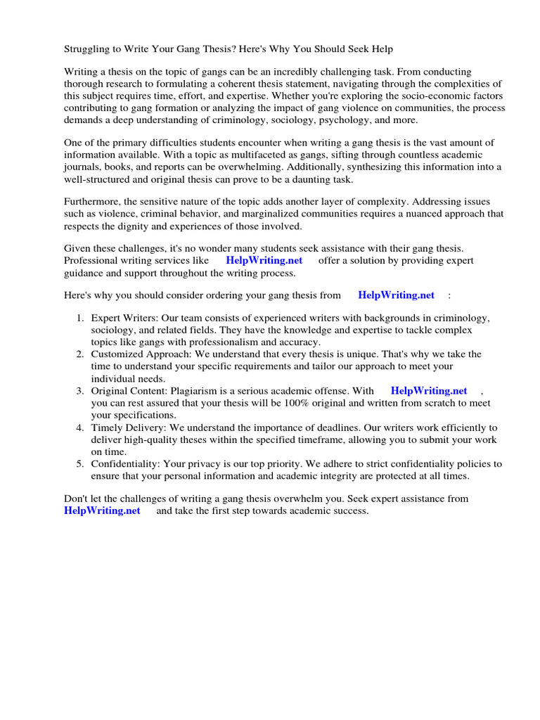 Gang Thesis Statement | PDF | Thesis | Essays Gang Thesis Statement | PDF | Thesis | Essays