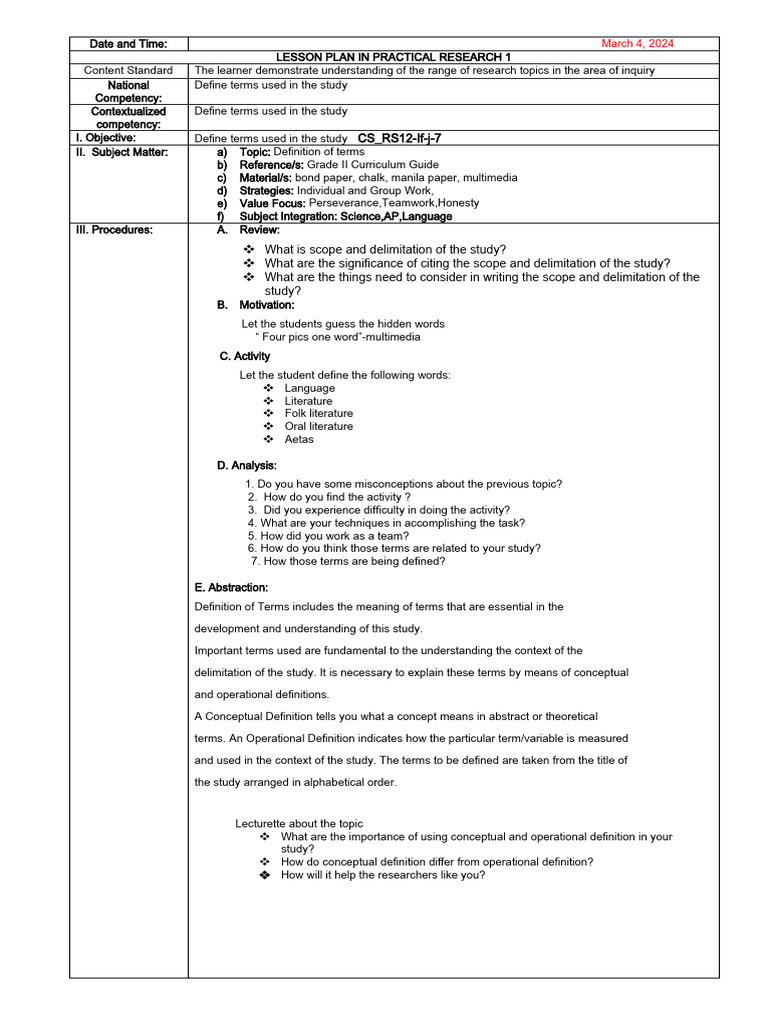 Definition of Terms | PDF | Scope (Computer Science) | Curriculum
