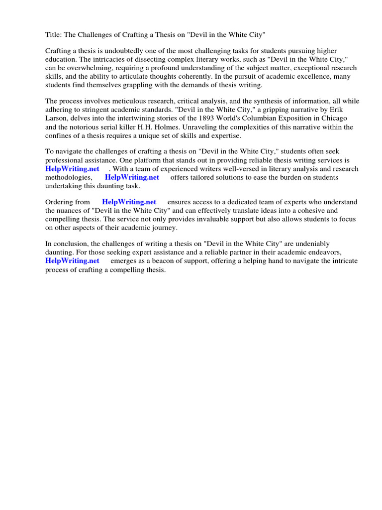 Thesis of Devil in The White City | PDF