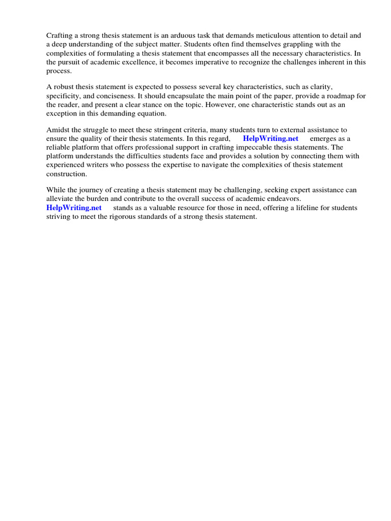 A Strong Thesis Statement Features All of The Following Characteristics ...