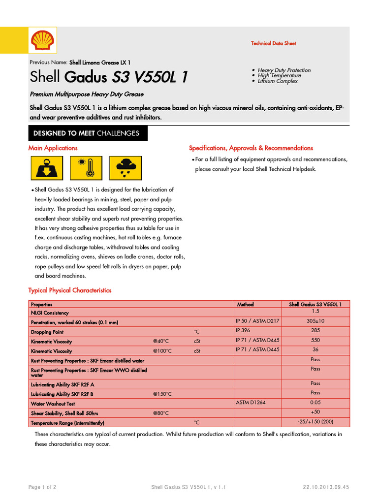 Shell Gadus S3 V550L Grease Data Sheet | PDF | Viscosity | Industrial ...