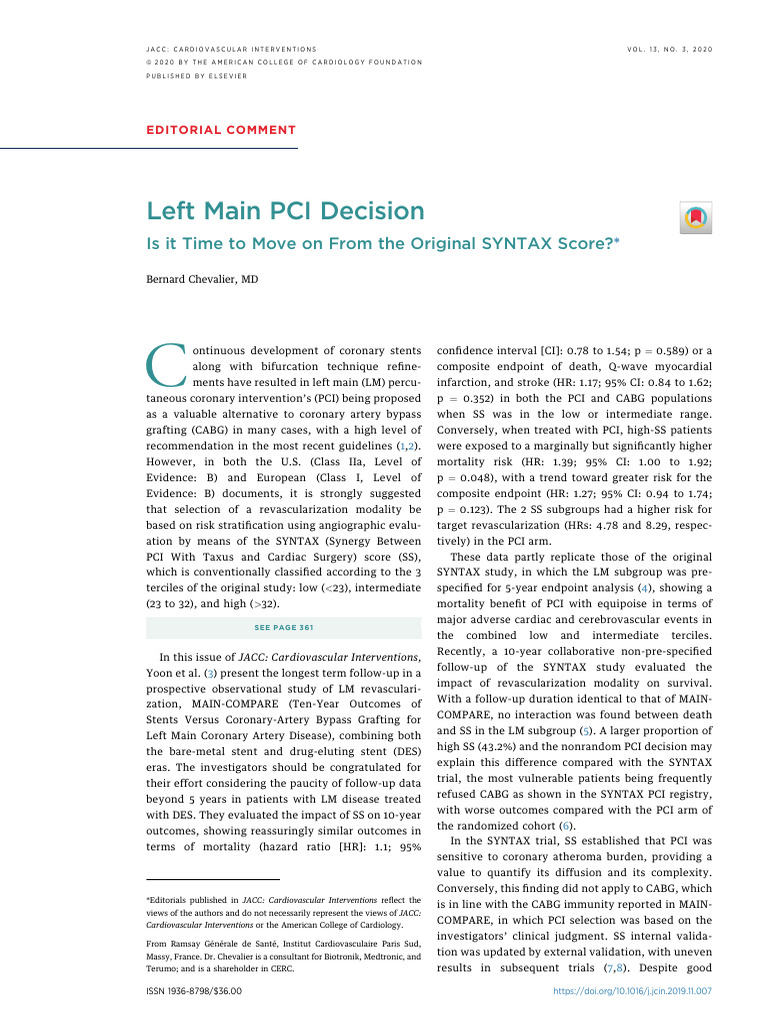 Left Main PCI Decision | PDF | Percutaneous Coronary Intervention ...