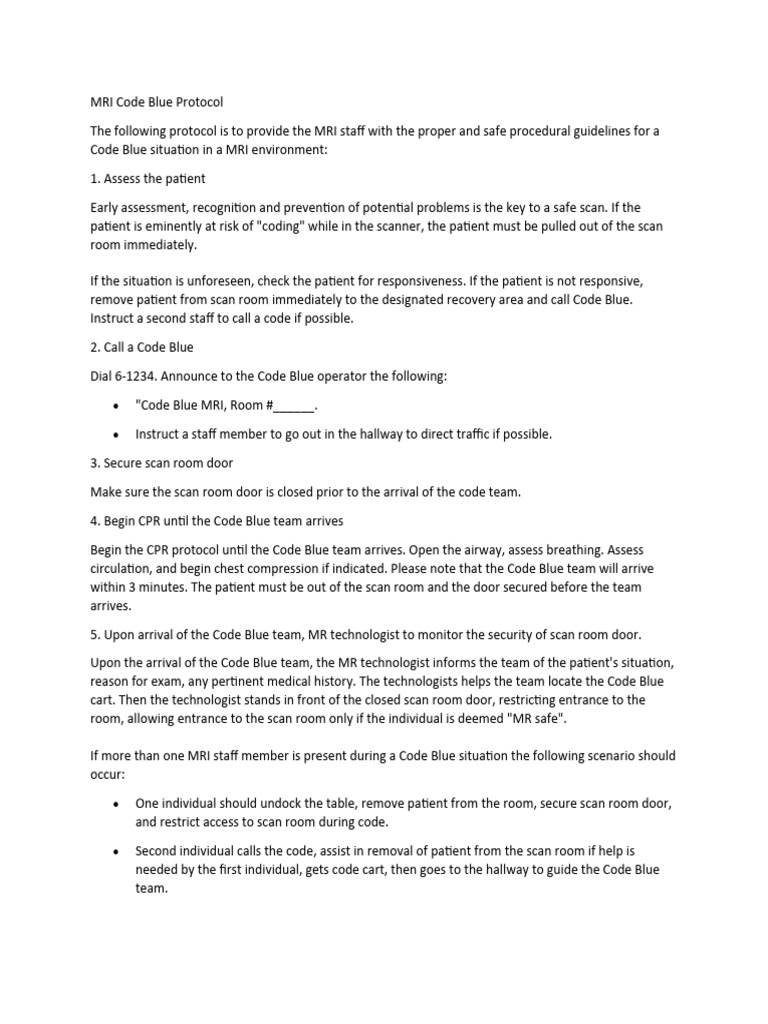 29 MRI Code Blue Protocol | PDF | Cardiopulmonary Resuscitation ...