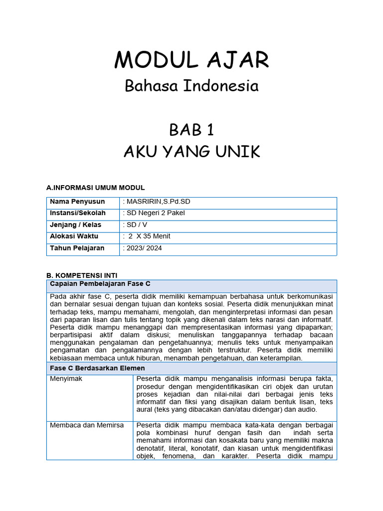 Modul Ajar Bab 1 | PDF