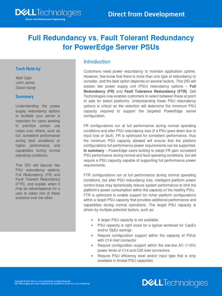 Direct From Development Full Redundancy Vs Fault Tolerance Redundancy For Poweredge Server Psus ...