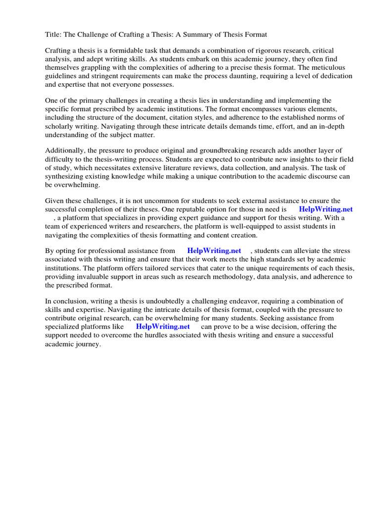 Summary of Thesis Format | PDF | Essays | Thesis