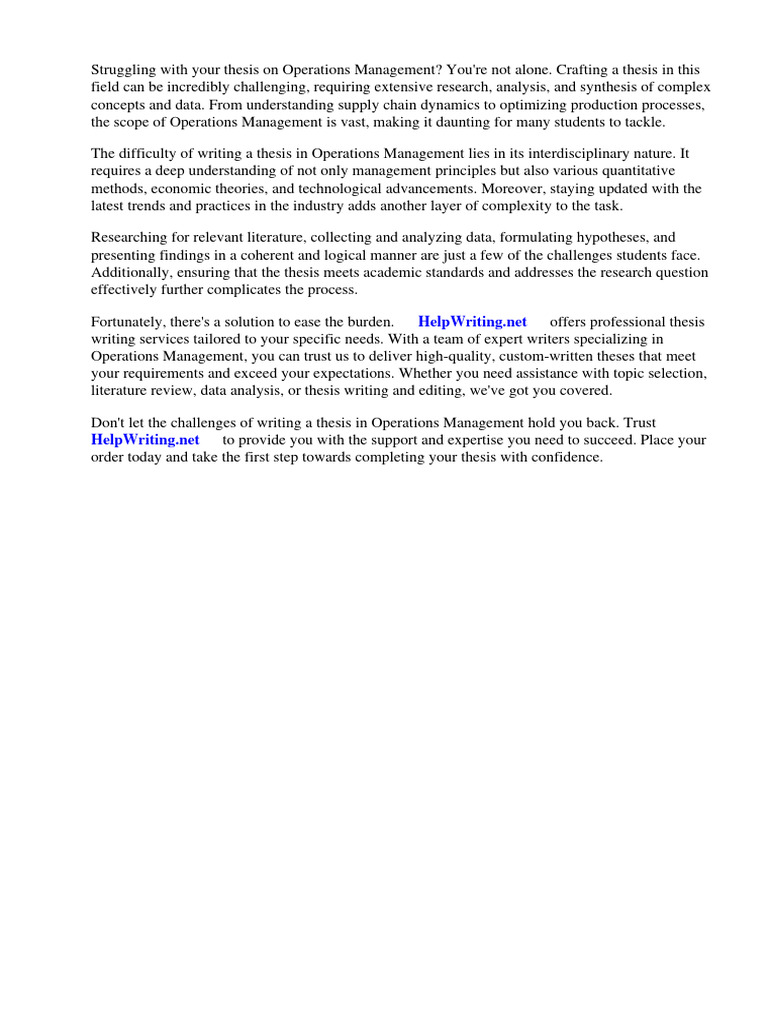 Thesis Operations Management | PDF | Operations Management | Quality ...