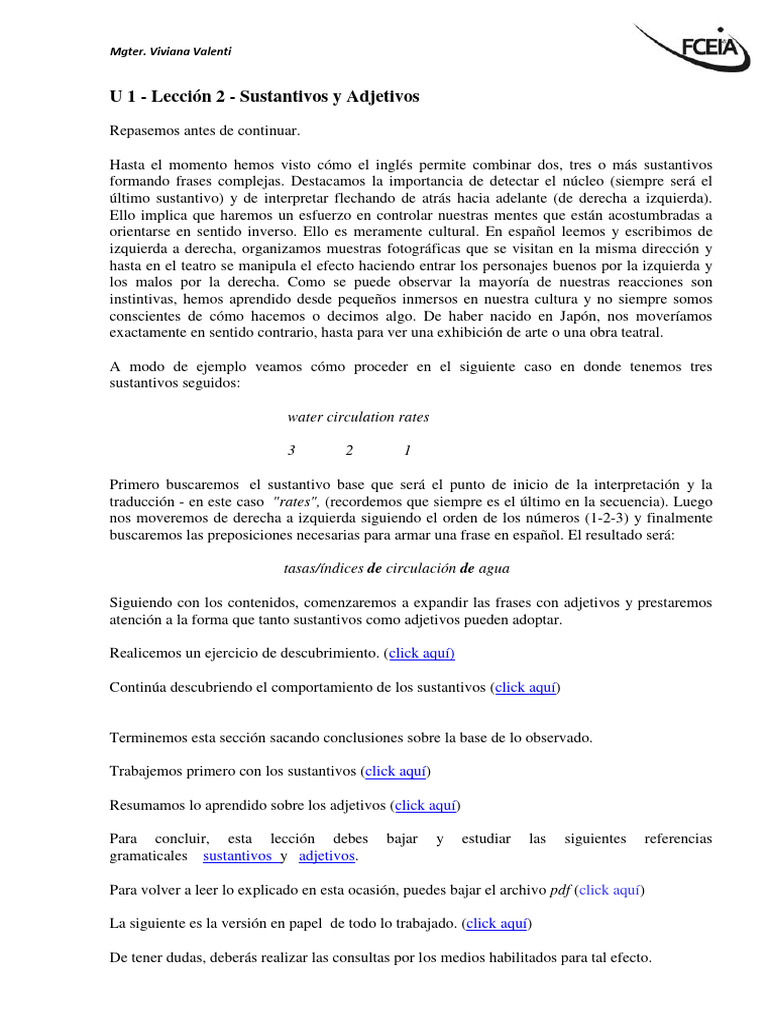 000175-U 1-Lección 2 - Pag.4-Sitio | PDF | Sustantivo | Adjetivo