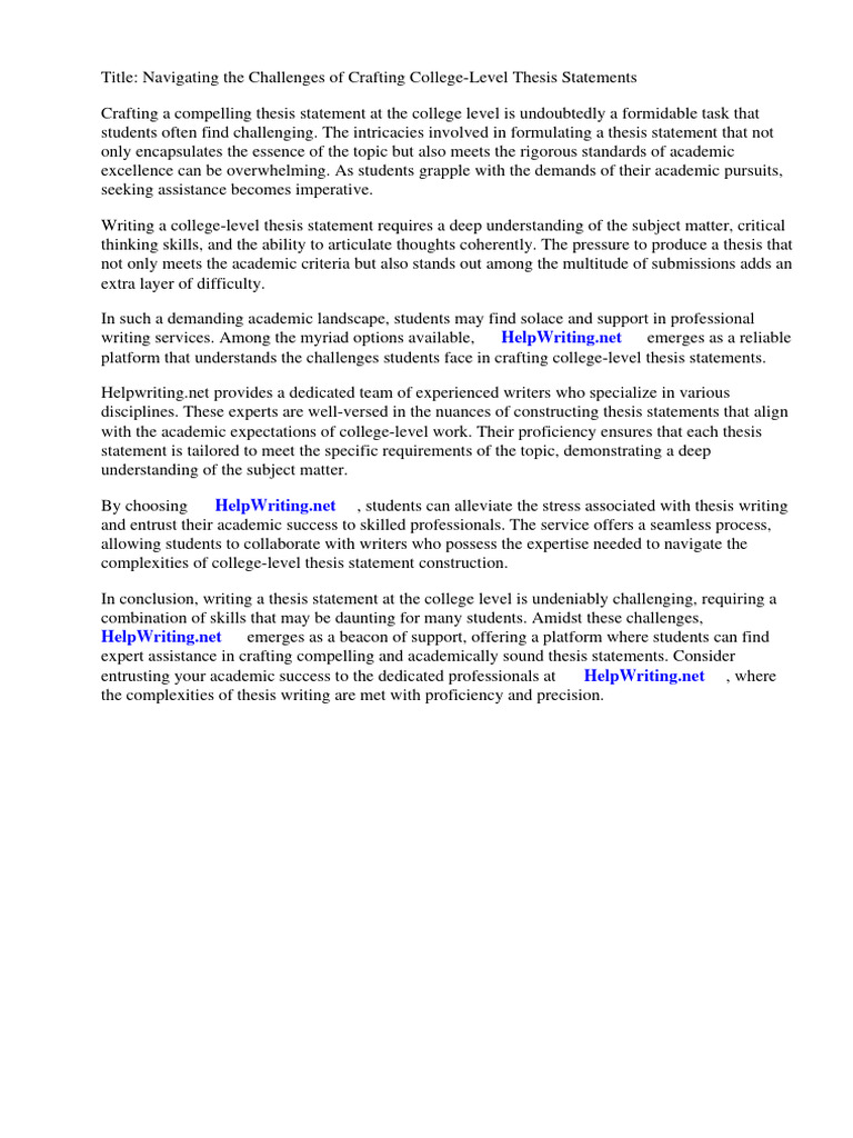 Thesis Statement Examples College Level | PDF