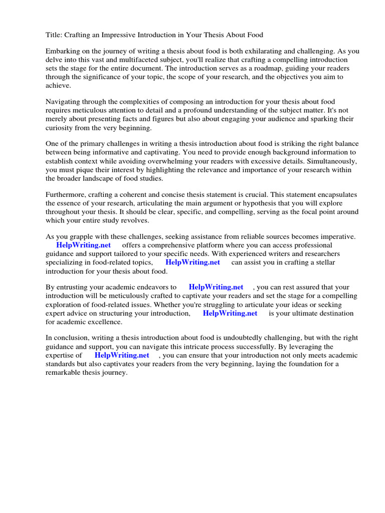 Example of Introduction in Thesis About Food | PDF | Organic Foods ...