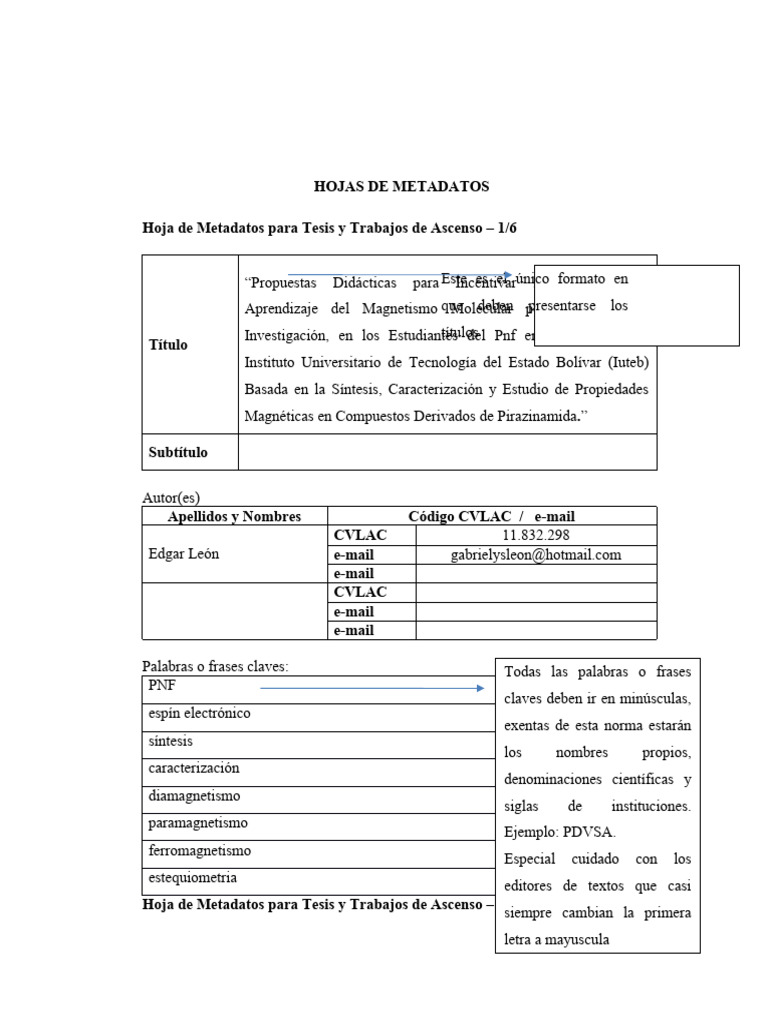 HOJAS DE METADATOS Con Explicaciones Más Generales | PDF