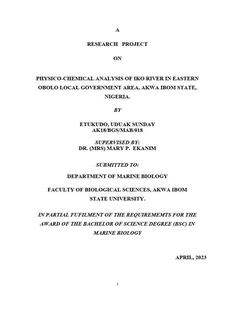 Uduak Etukudo Project - NEW | PDF | Alkalinity | Water