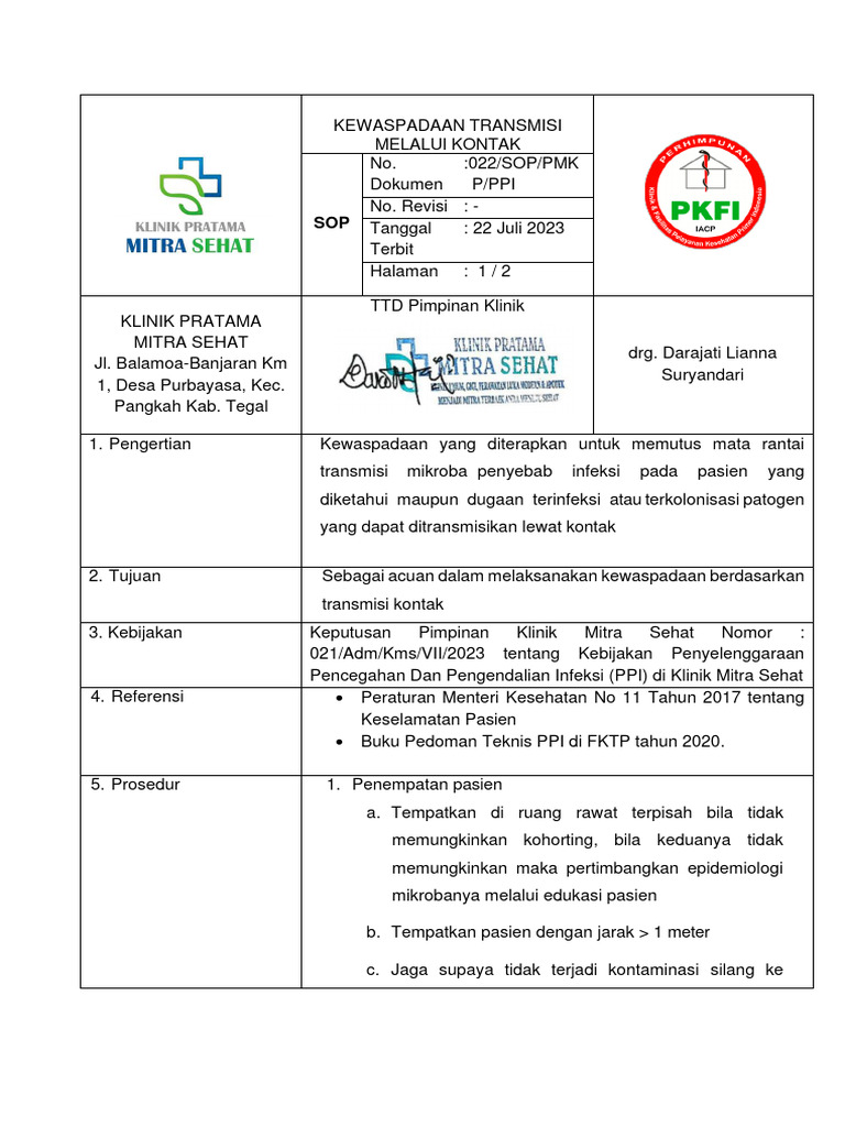 MS - SOP Kewaspadaan Transmisi Kontak | PDF