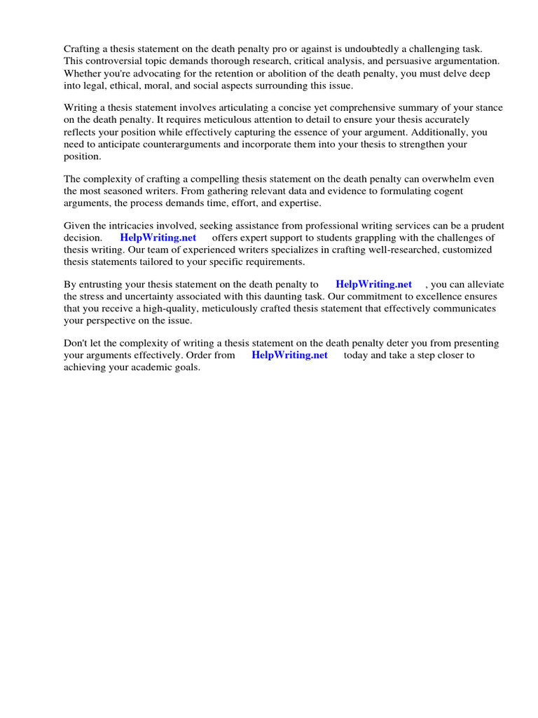 Thesis Statement Death Penalty Pro | PDF | Essays | Capital Punishment