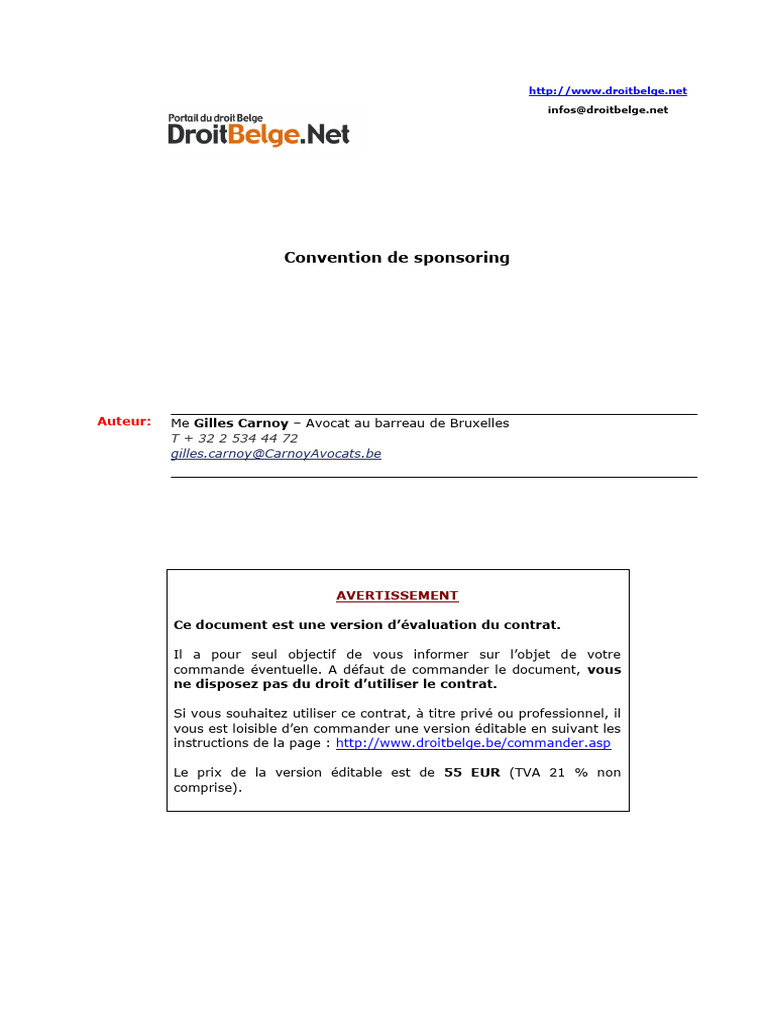 Modèle de contrat de sponsoring A.S.B.L. | PDF | Médiation