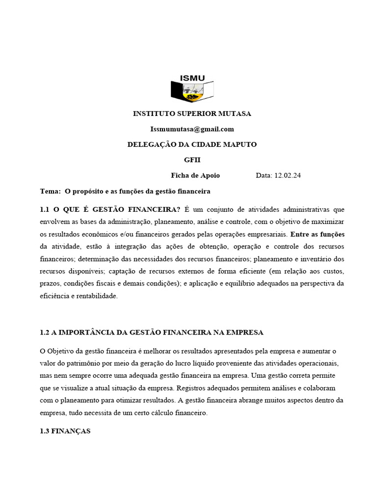 Ficha de Apoio 1 - GFII - Papel e Proposito GF | PDF
