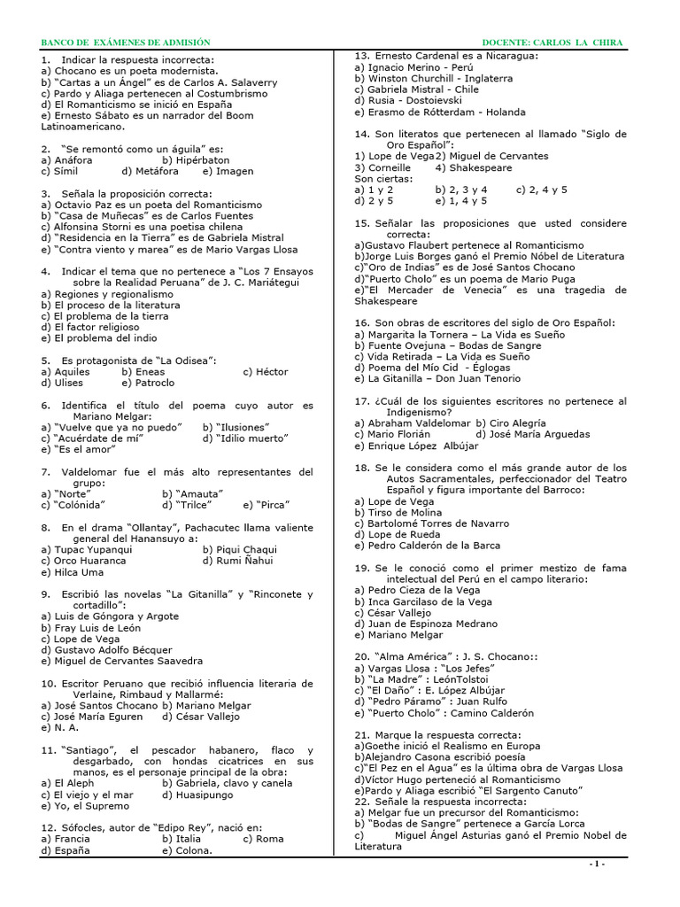 Banco de Preguntas de Admision Literatura-1 | PDF | Gabriel García Márquez | Cuentos