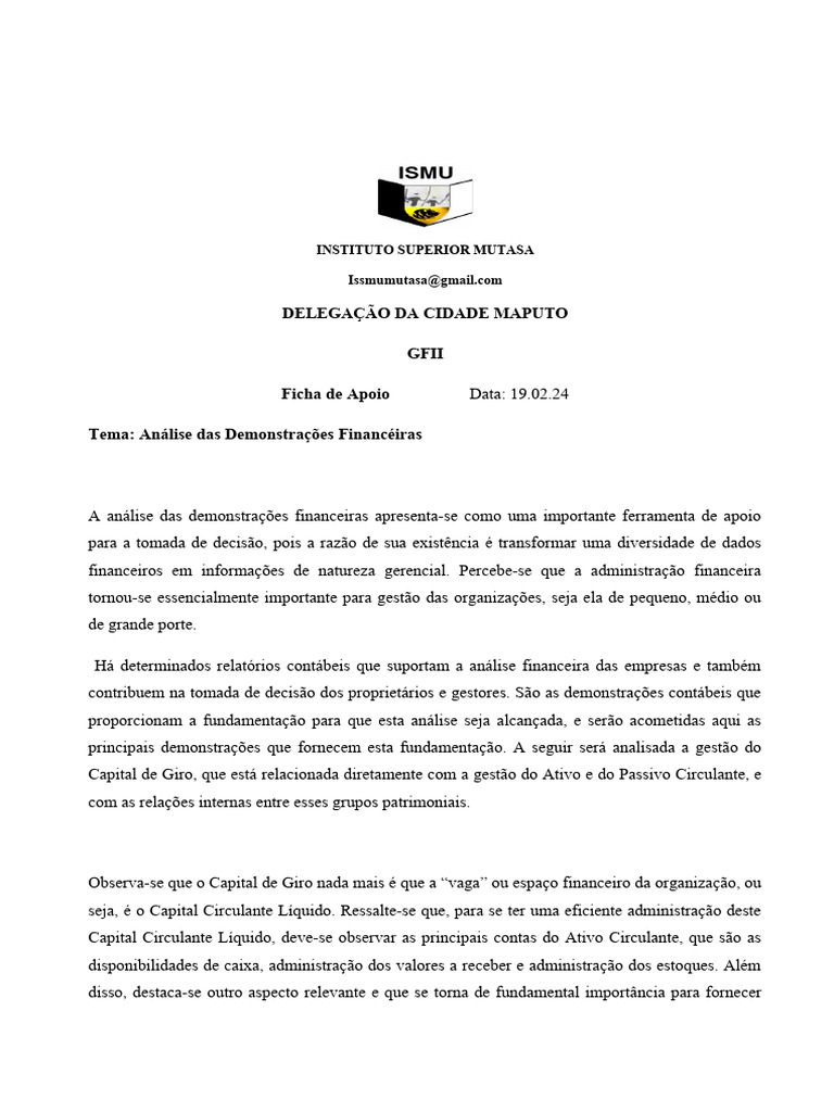 Ficha de Apoio 2-GFII-Analise Das Demonstracoes Financeiras | PDF ...