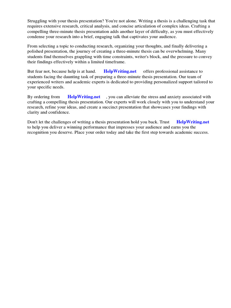 Three Minute Thesis Presentation | PDF