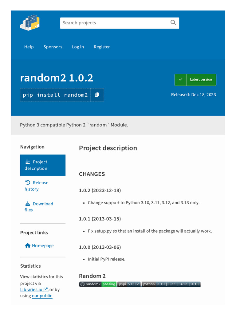 Random2 Library | PDF | Python (Programming Language) | Software