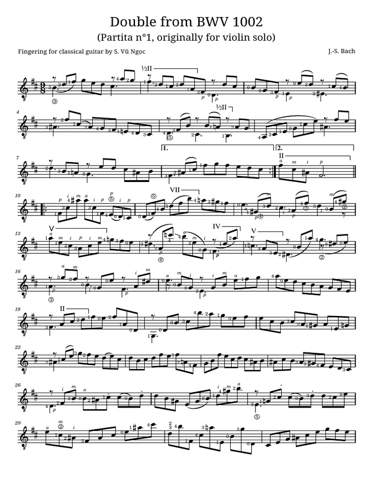 Partita No.1 in B Minor BWV 1002 Bach Guitar | PDF | Johann Sebastian ...
