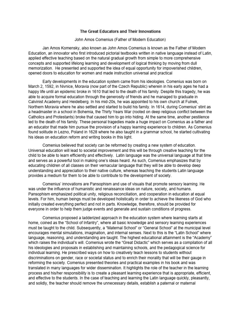 The Great Educators and Their Innovations | PDF | Teachers