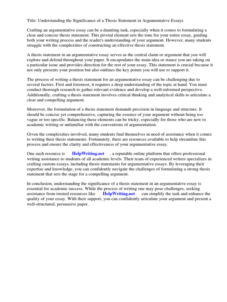 What Is A Thesis Statement in Argumentative Essay | PDF | Essays | Thesis