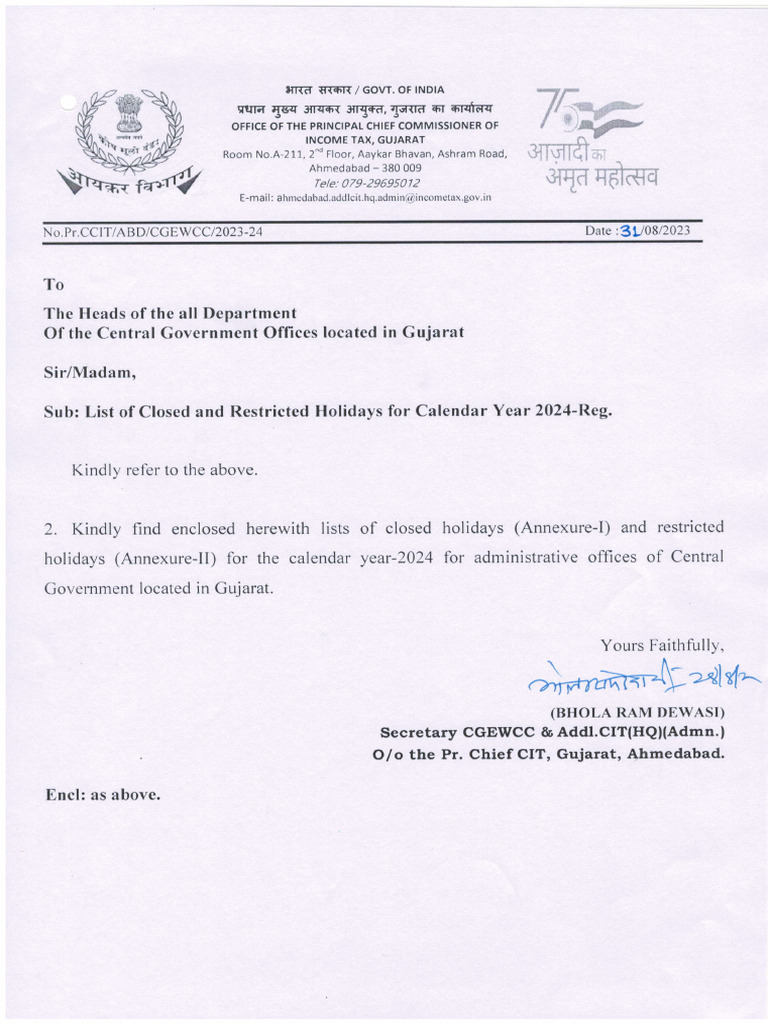Finalised List of Closed and Restricted Holidays For CL 2024 | PDF ...