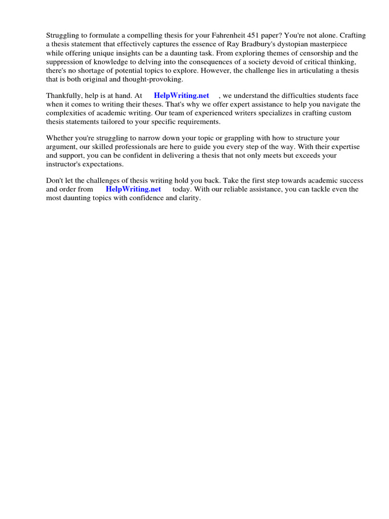 Thesis Help for Fahrenheit 451 Essays | PDF