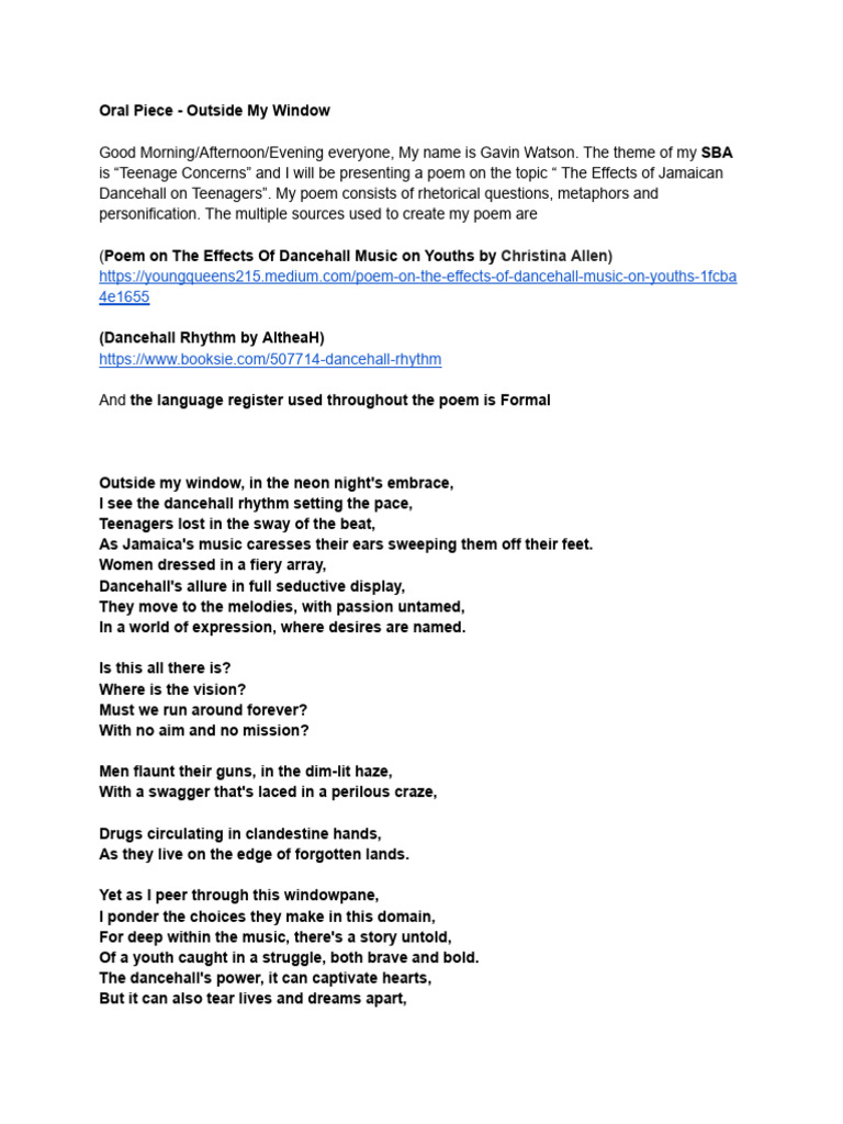 Poem Outside My Window | PDF | Poetry