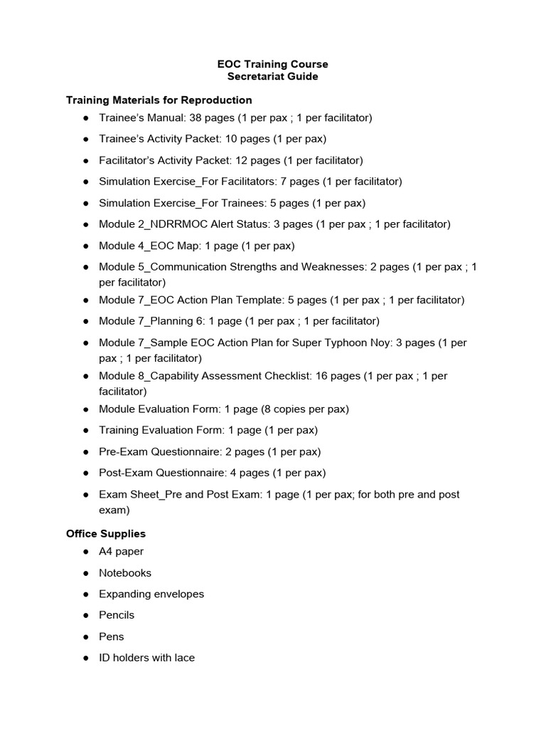 EOC Secretariat Guide | PDF | Equipment | Office Work