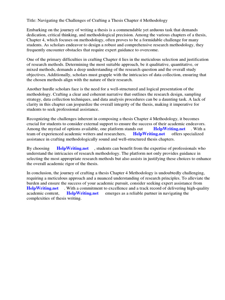 Example Thesis Chapter 4 Methodology | PDF