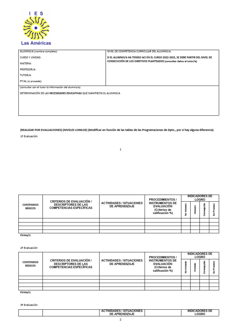 2023-2024 Plantilla Acis Lomloe | PDF