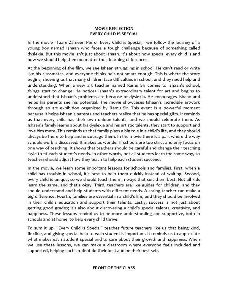Movie Reflection | PDF | Inclusion (Education) | Teachers
