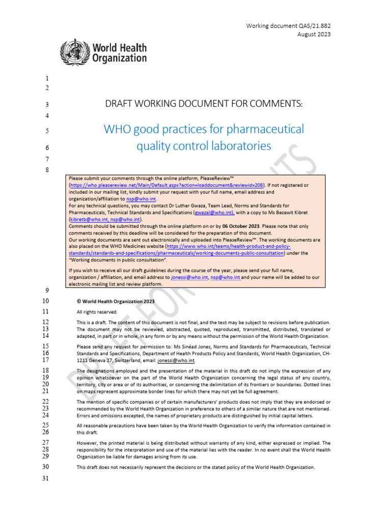 Qas21.882 - Who Good Practices For Pharmaceutical Quality Control ...
