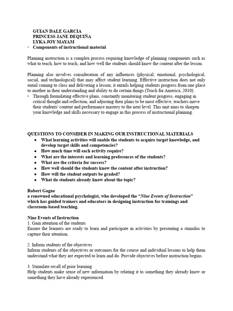 GROUP 1-Components of Instructional Material | PDF | Learning | Human ...