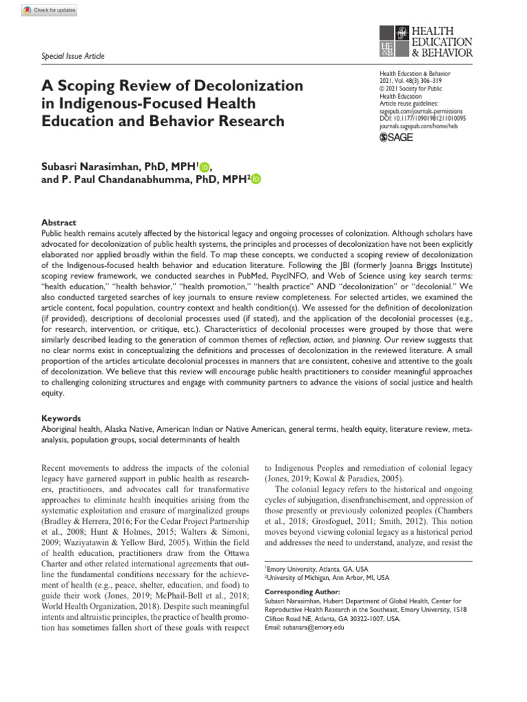 Narasimhan Chandanabhumma 2021 A Scoping Review of Decolonization in ...
