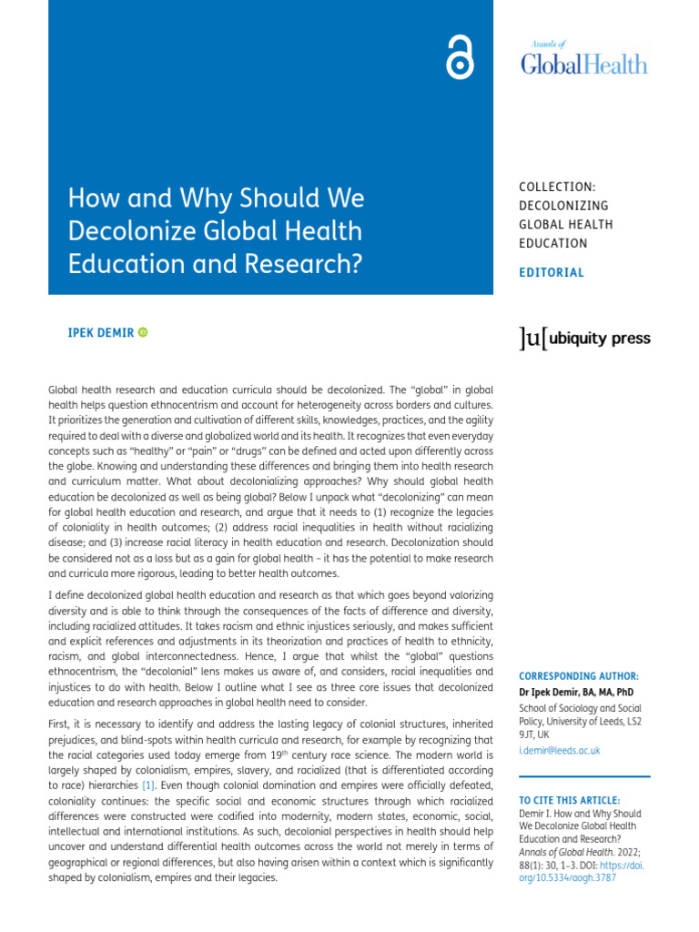 How and Why Should We Decolonize Global Health Education | PDF | Race ...