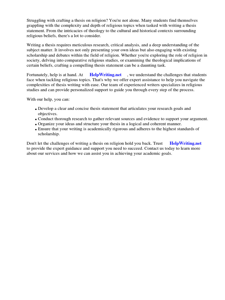 Religion Thesis Statement Examples | PDF | Essays | Theology