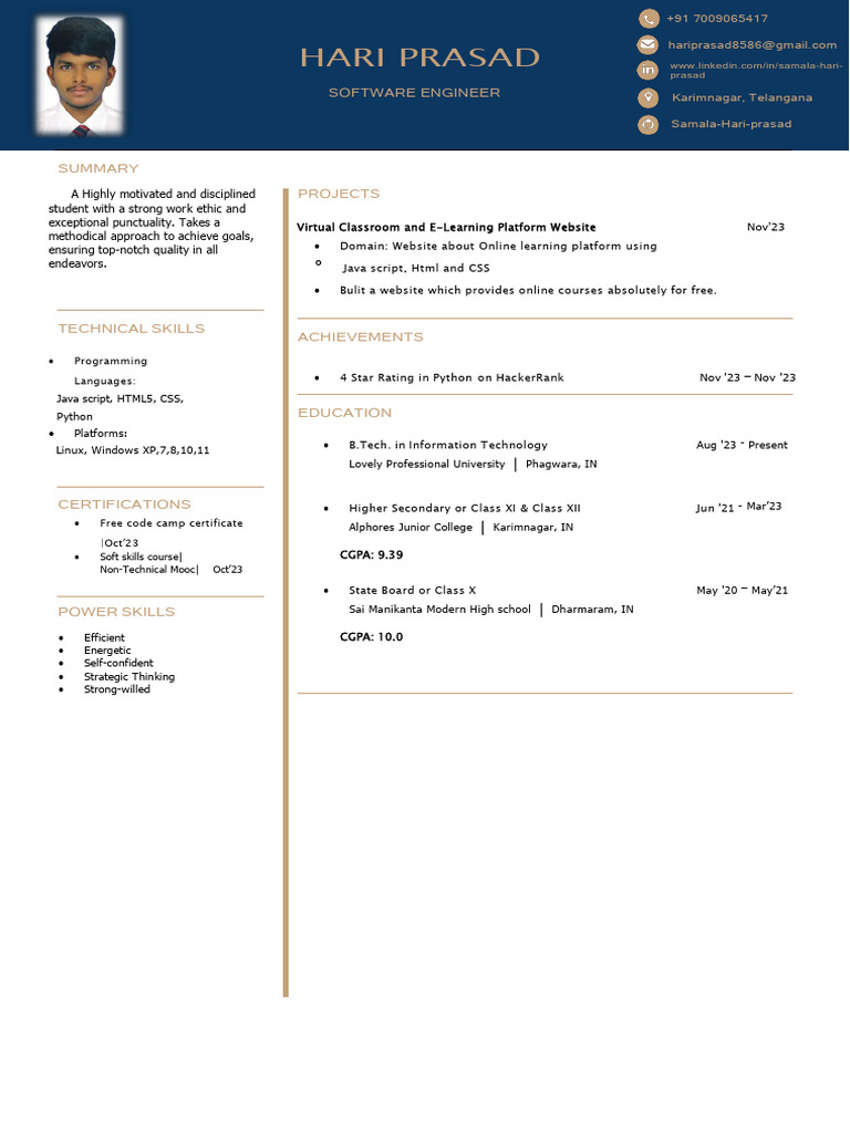 Hari Prasad CV1253 | PDF | Educational Technology | Computer Science