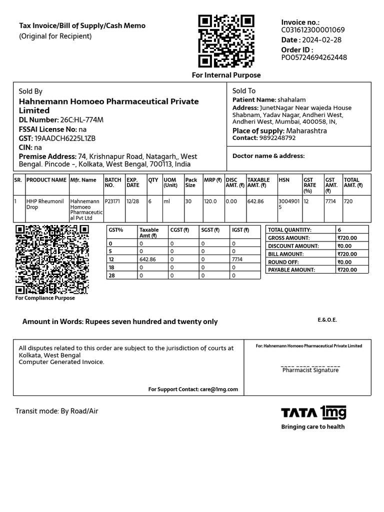 Hahnemann Homoeo Pharmaceutical Private Limited: (Original For ...