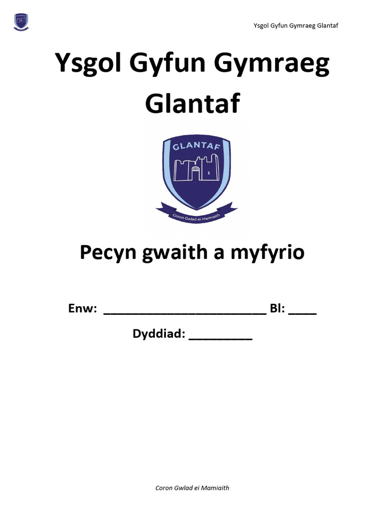 Ysgol Gyfun Gymraeg Glantaf: Pecyn Gwaith A Myfyrio | PDF