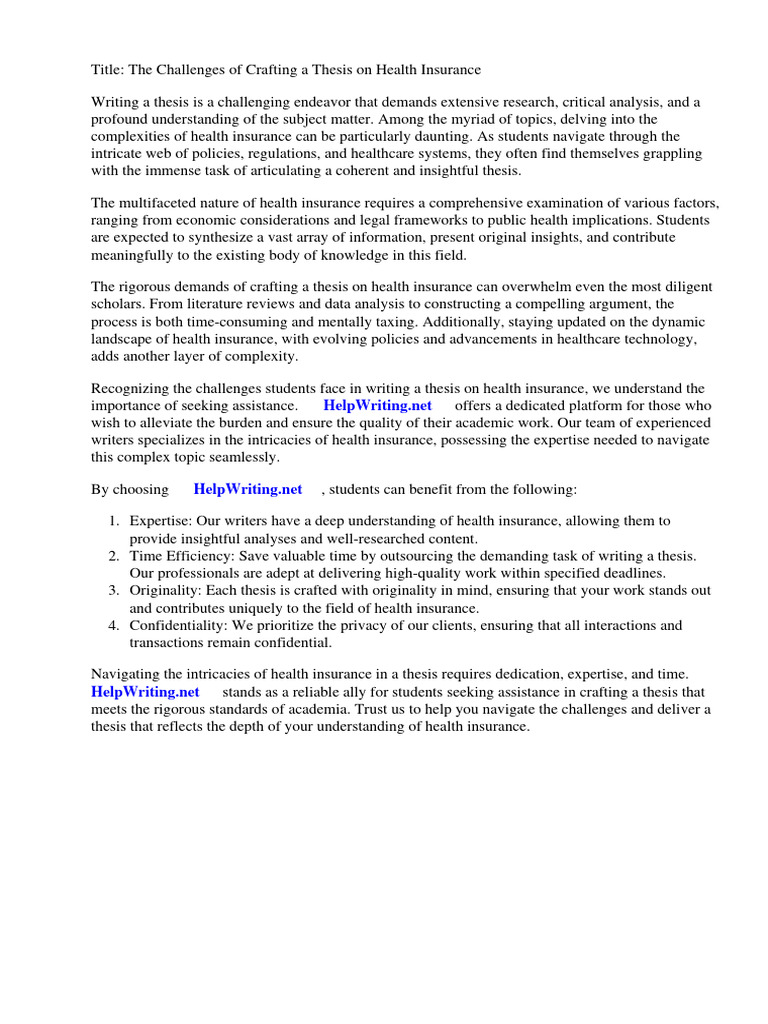 Thesis Health Insurance | PDF | Insurance | Commerce Clause